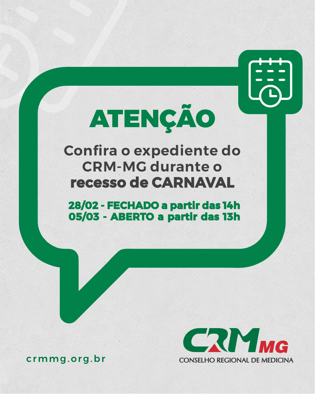 Confira os horários de funcionamento do CRM-MG durante o carnaval » Comunicados do CRM-MG ...